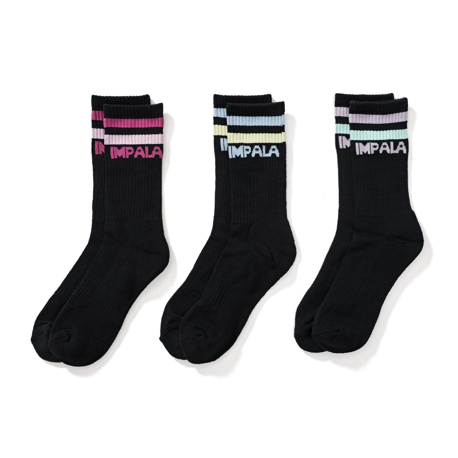 Impala Stripe Socks (3 Pack) / Black - Shop at Roll Skate Studio